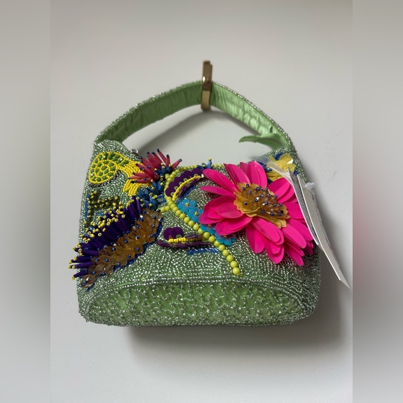 Bags | Viral Beaded Made In India Green Floral Handbag | Poshmark